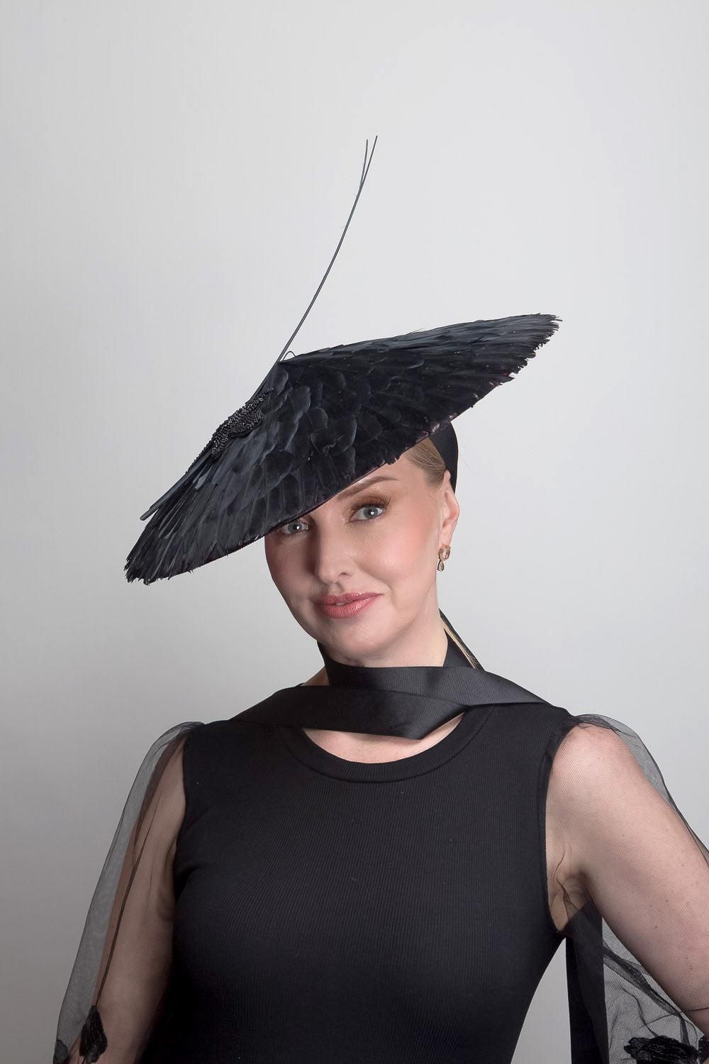 Black Feather Short Dior Brim – Wendy Scully Millinery